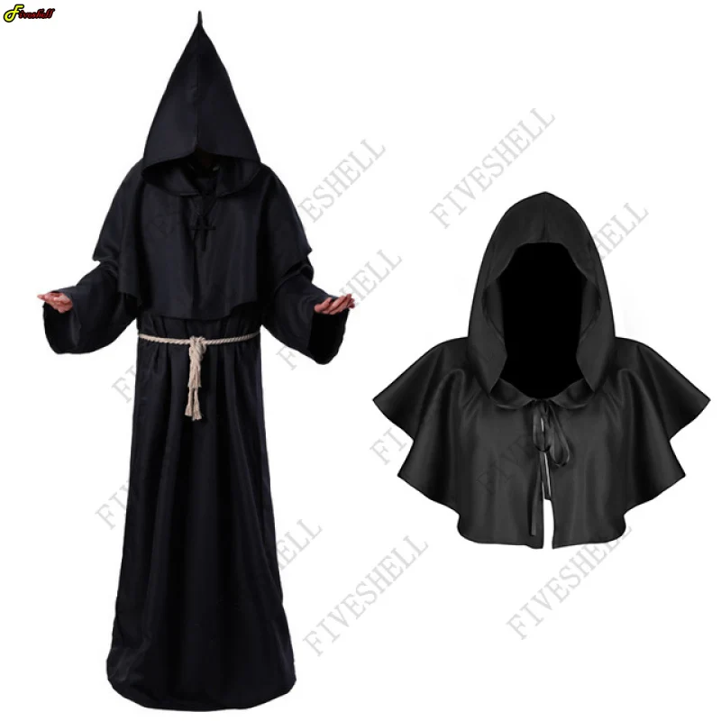 Priest-Costume-Men-Medieval-Cowl-Mantle-Monk-Cross-Hooded-Cloak-Friar ...
