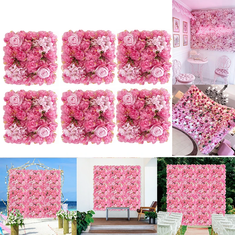 6PCS Artificial Flowers Wall Panel 3D Flower Backdrop Faux Roses for ...