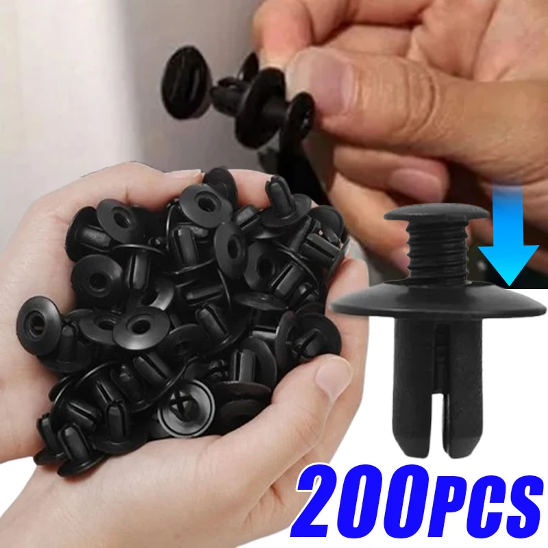 50-200pcs 8mm Plastic Rivets Fasteners Screw Car Bumper Fender Black ...