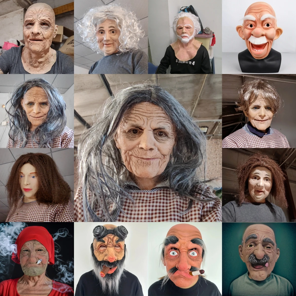Various-Realistic-Old-Man-Mask-With-Wig-Realistic-Granny-Latex-Mask ...