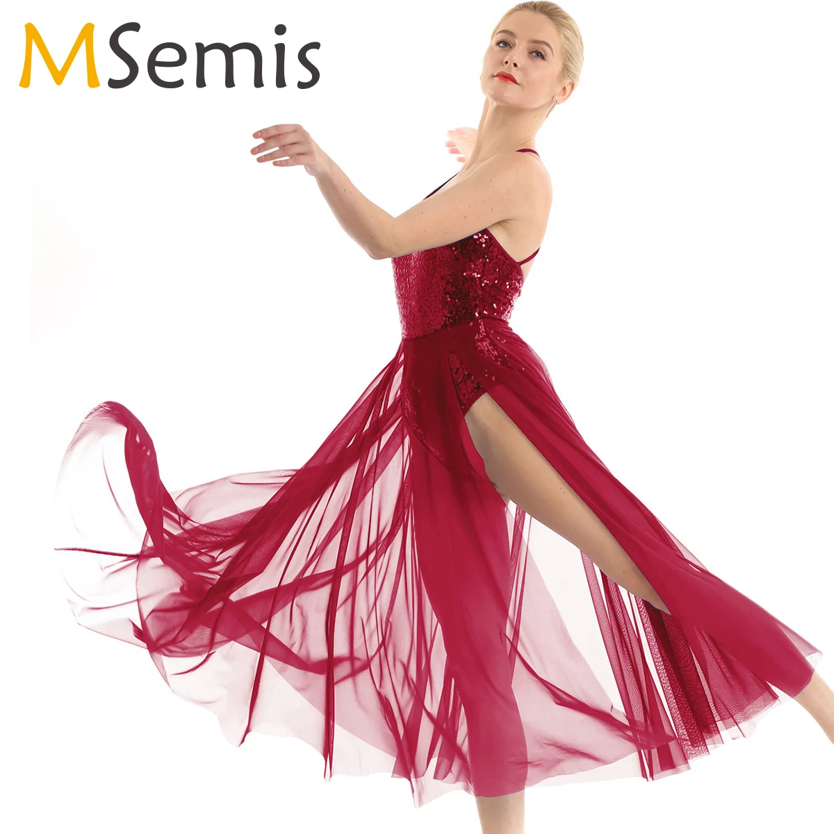 Women Ballet Leotard Dress Adult Spaghetti Strap Sequins Lyrical Dance ...