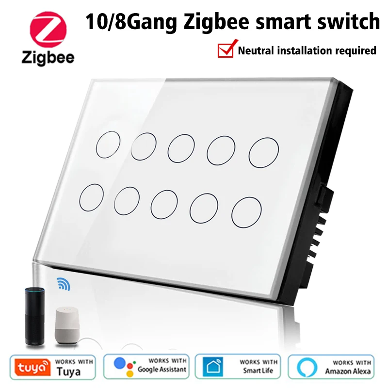 Zigbee 10Gang Tuya Smart Touch Light Wall Switch Glass Panel whole ...