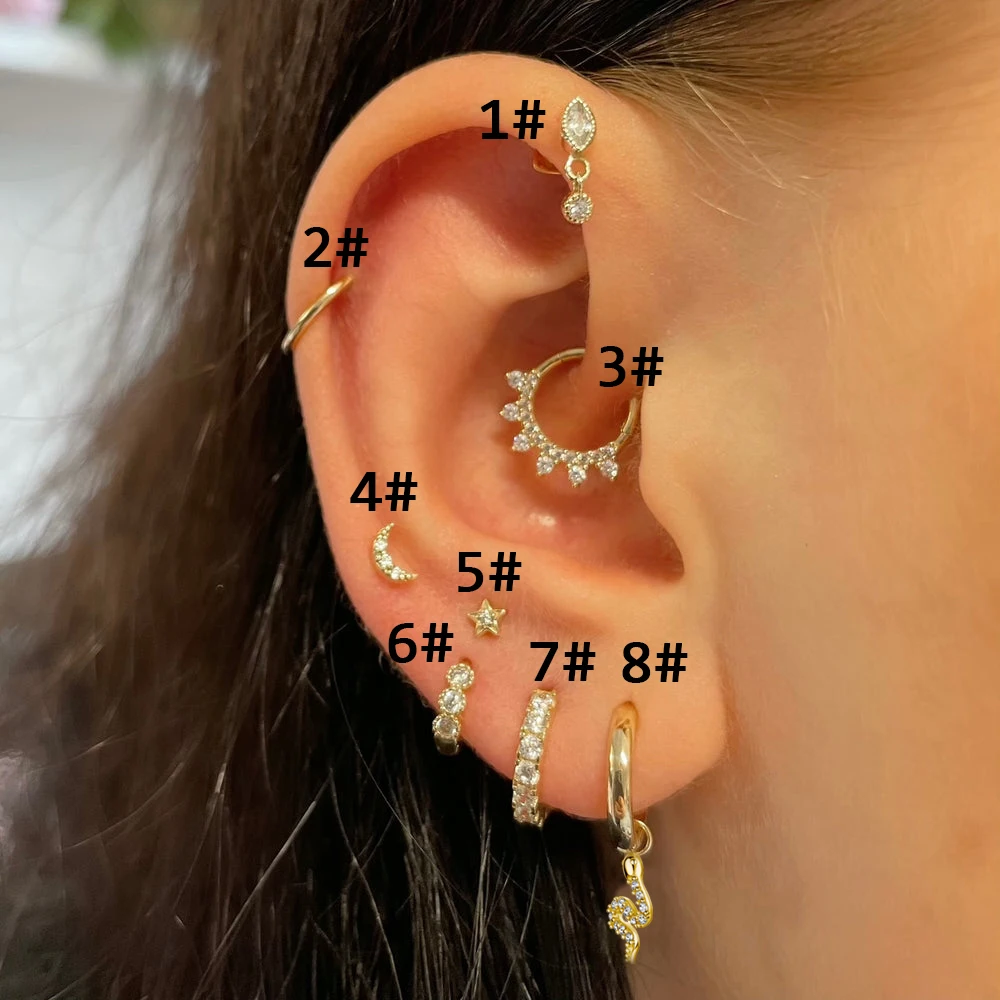 Helix Tragus Piercing Snake Earrings Women Ins Style Zircon Moon Star ...