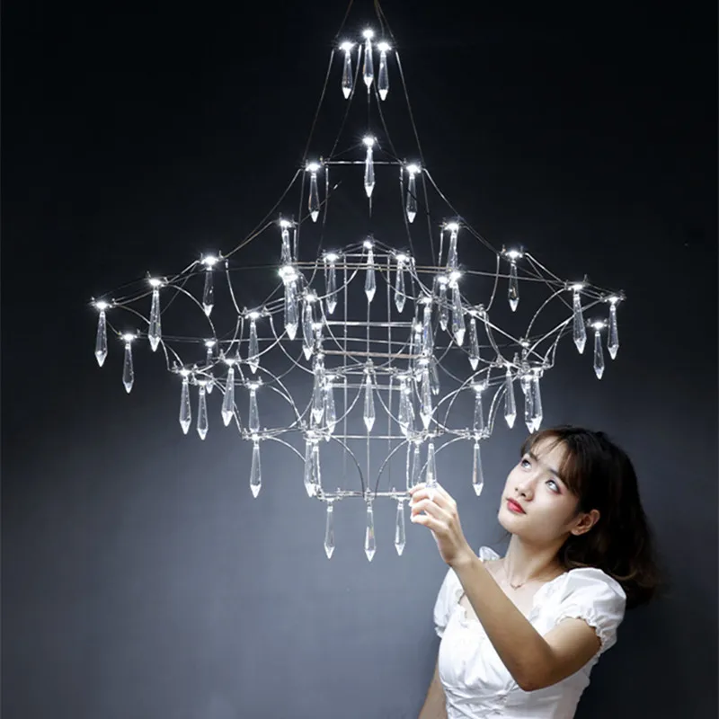 Mira-crystal-chandelier-LED-silver-golden-hanging-star-lights-Villa ...