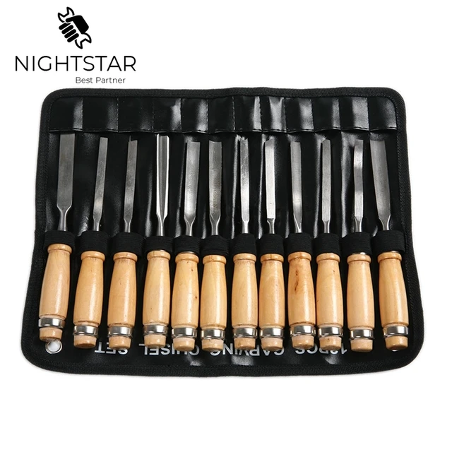 12Pcs Wood Carving Hand Chisel Tool Set Woodworking Professional Gouges ...
