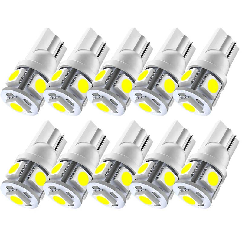 10-PCS-T10-W5W-LED-Signal-Bulbs-12V-5050-5SMD-7000K-White-Car-Interior ...