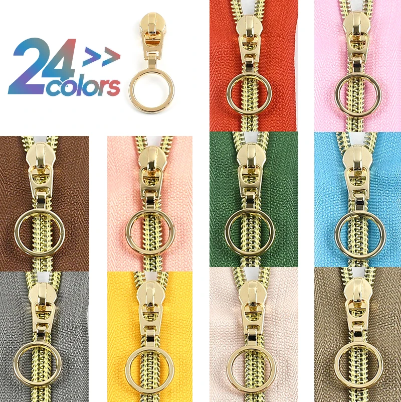 5# 1-10M Nylon Zippers Tape With 10Pcs Zipper Slider Garment Bag Zipper ...