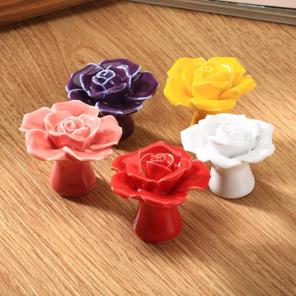 bowarepro-Rose-Flower-Shaped-Drawer-Pulls-Knob-Ceramic-Closet-Cabinet ...