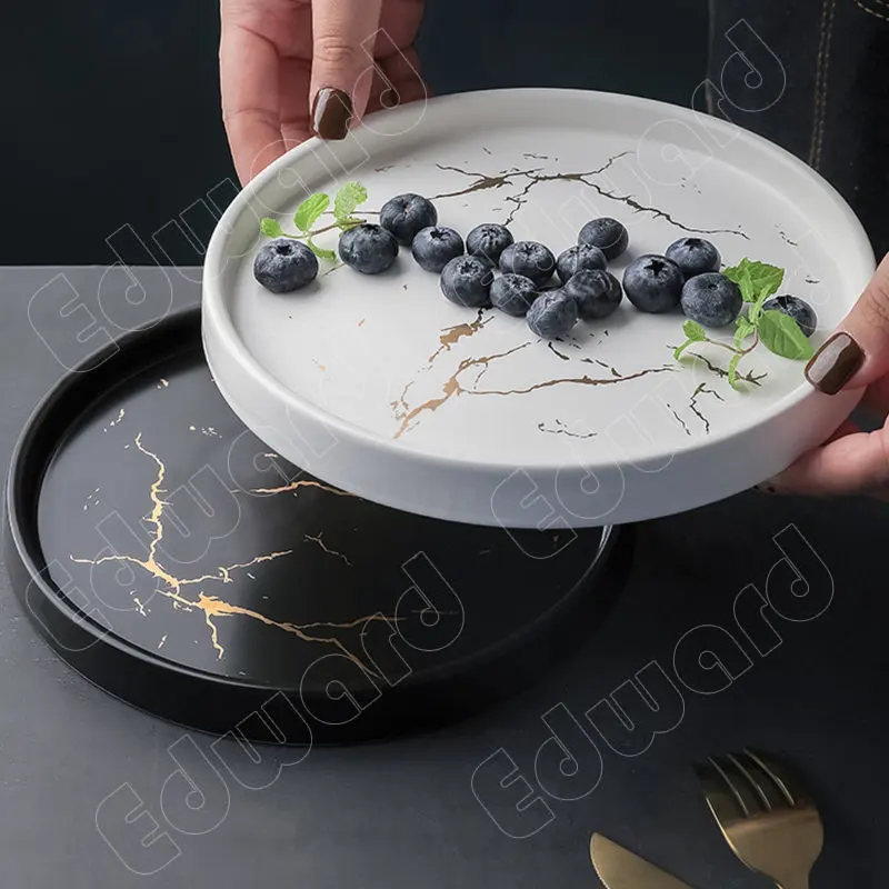 Classic-Ceramic-Tray-European-Style-Storage-Tray-Marble-Circular-Tray ...