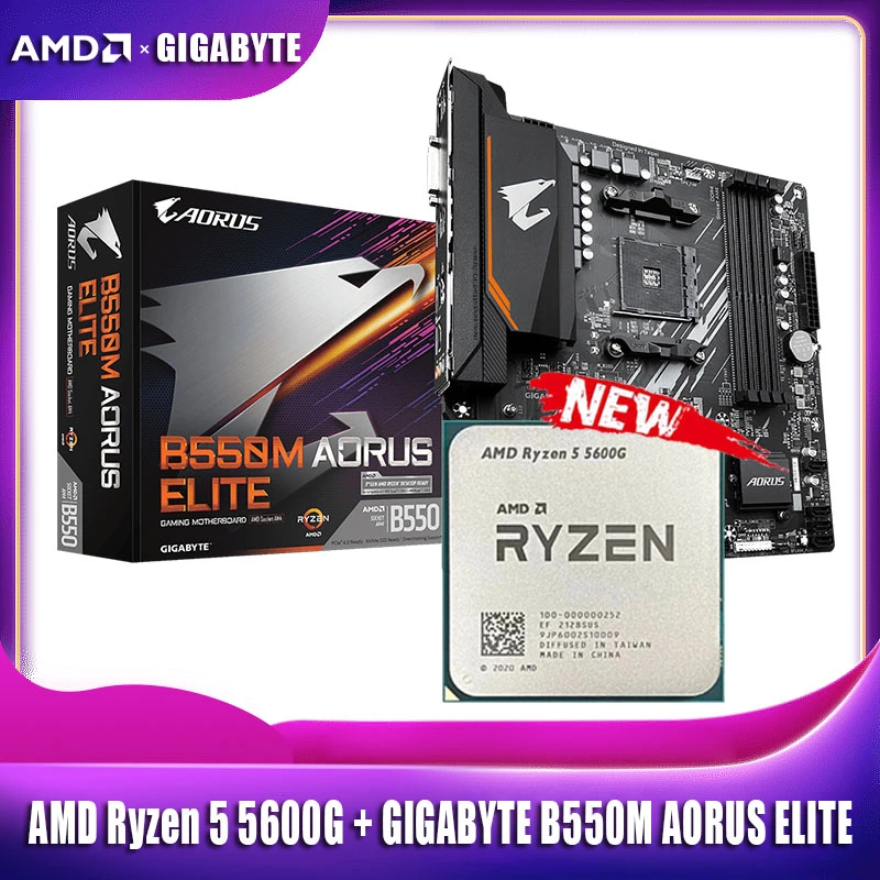 AMD Ryzen 5 5600G CPU + GIGABYTE B550M AORUS ELITE Motherboard Combo R5 ...