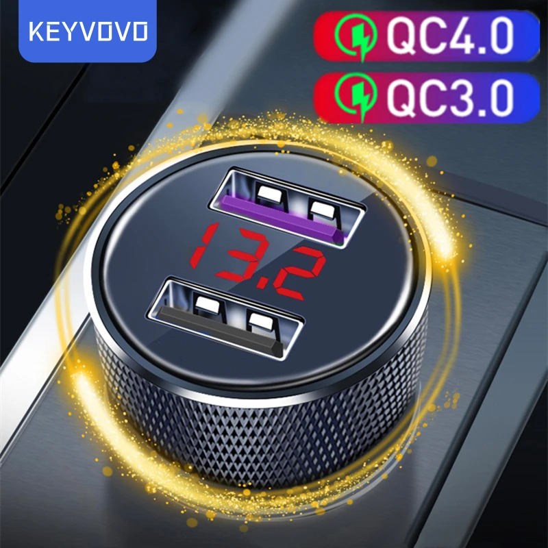 Cargador USB de Metal QC para coche, adaptador de carga rápida 4,0 QC3.0 con pantalla Digital ...