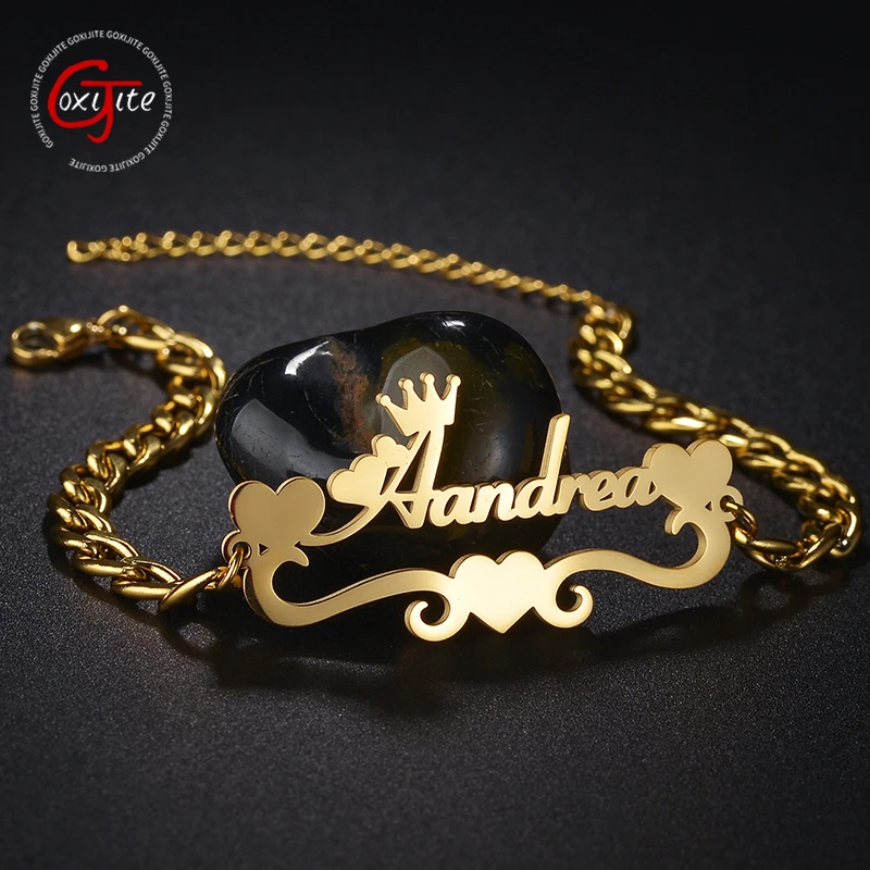 Goxijite Trendy frauen Name Armband Kunden Liebe Herz Crown Initial ...