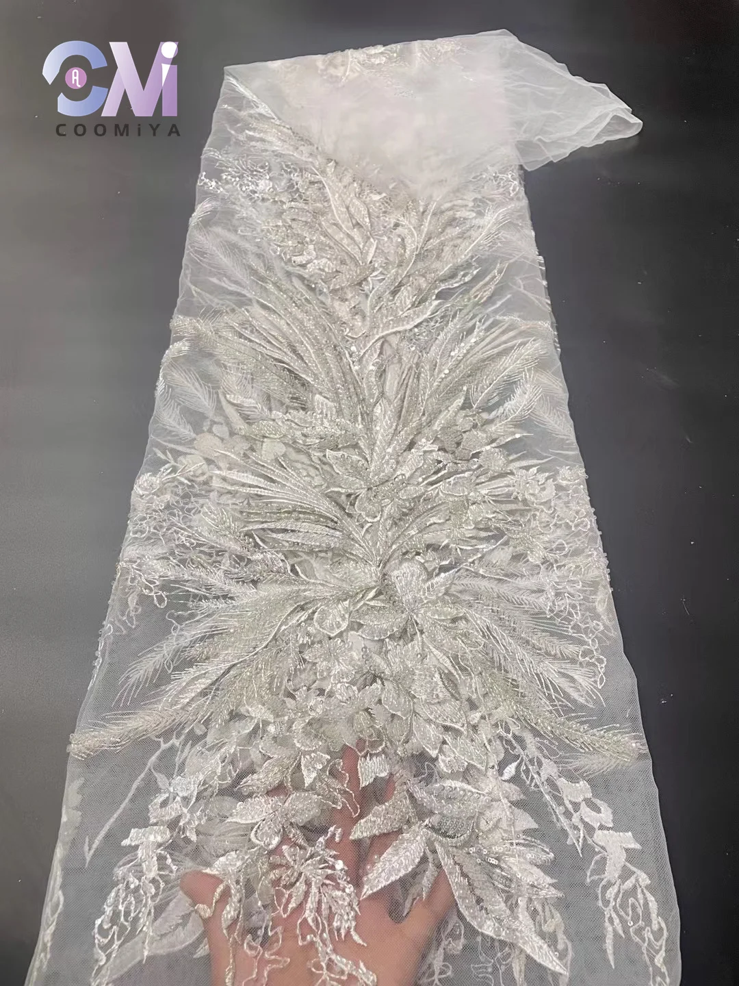 French-Tulle-Lace-Fabric-with-Beads-and-Sequins-High-end-Embroidery-For ...
