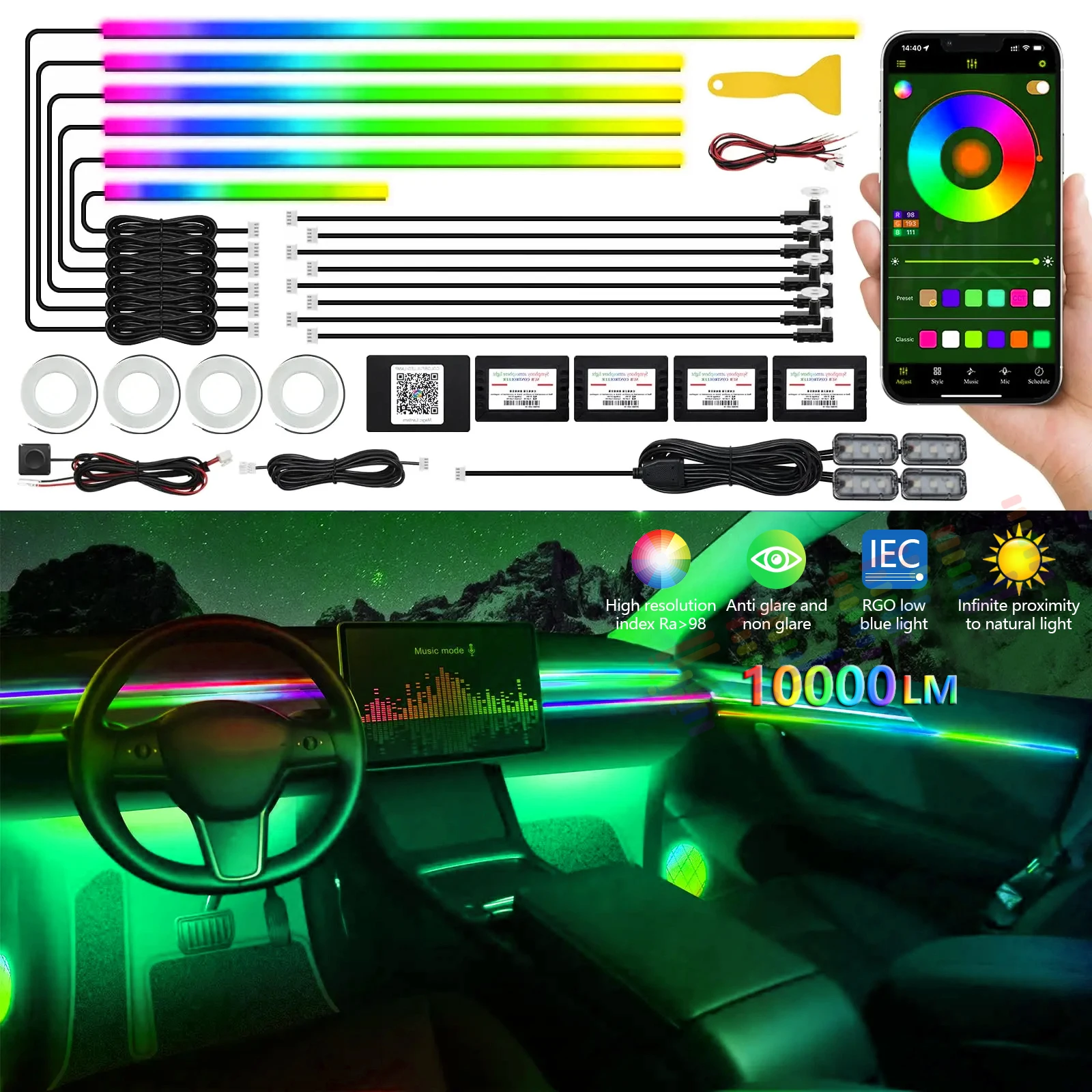 22-in-1-Dual-Zone-Symphony-LED-Car-Ambient-Lights-RGB-64-Colors ...