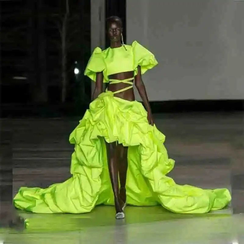 Neon-Green-Ruffles-Prom-Gowns-2024-Two-Pieces-Event-Pretty-Party ...