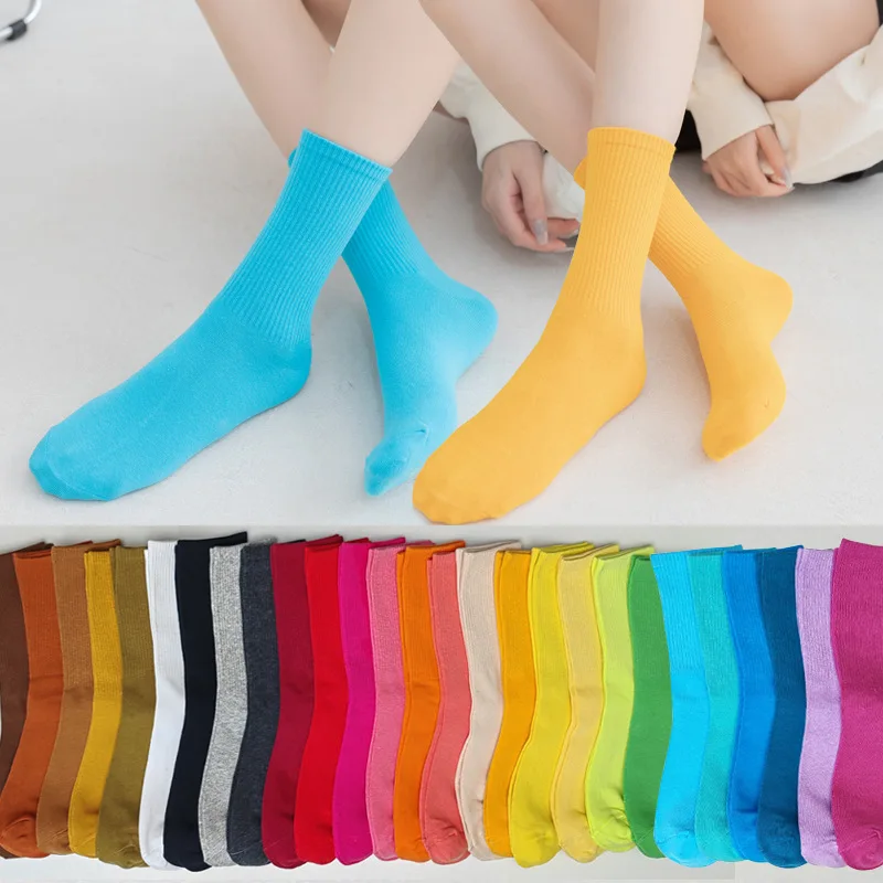 40-Solid-Color-Four-Seasons-Women-s-Socks-Middle-Tube-Socks-Candy-Sock ...