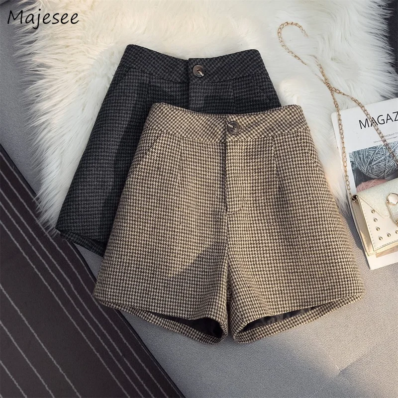 Houndstooth Shorts Women Korean Style All-match Autumn High Waist ...