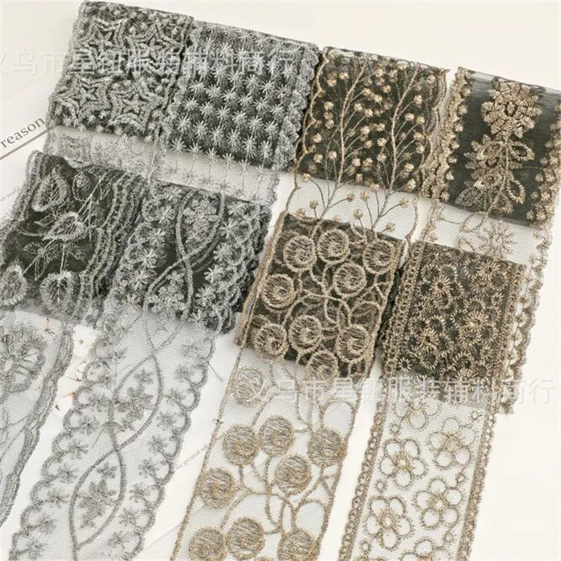 15Yards-Black-Mesh-Gold-and-Silver-Thread-Polyester-Lace-Embroidery ...