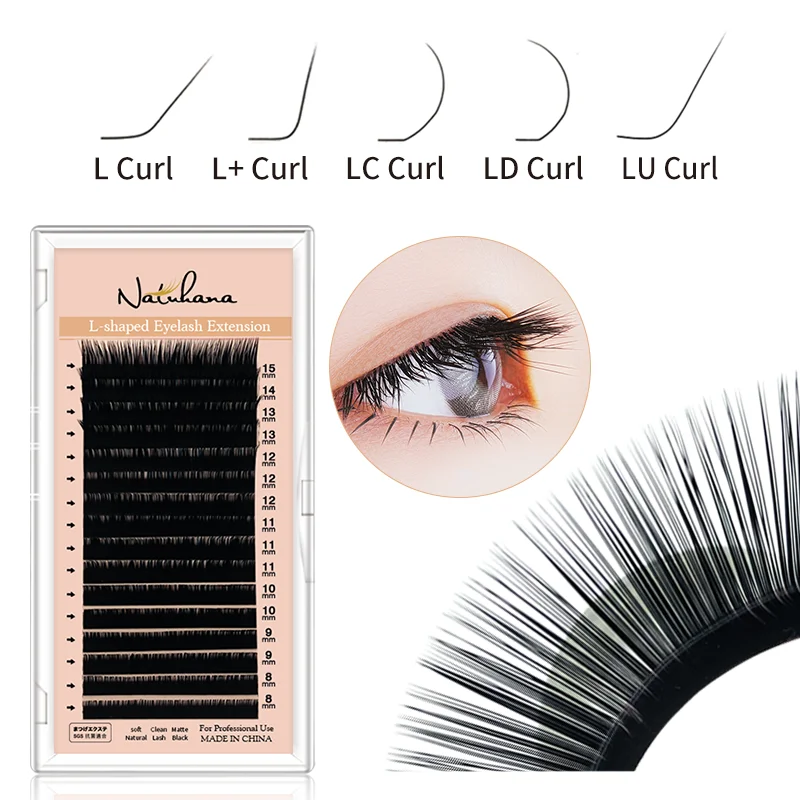 Natuhana Eye Lashes L/L+/LC/LD/LU Curl Mink Eyelash Extension Matte Black 8 15mm 16 Rows Mix ...
