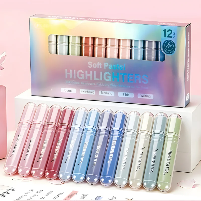12 Pcs Highlighters Gradient color, Cute Pastel Highlighter Set, Quick ...