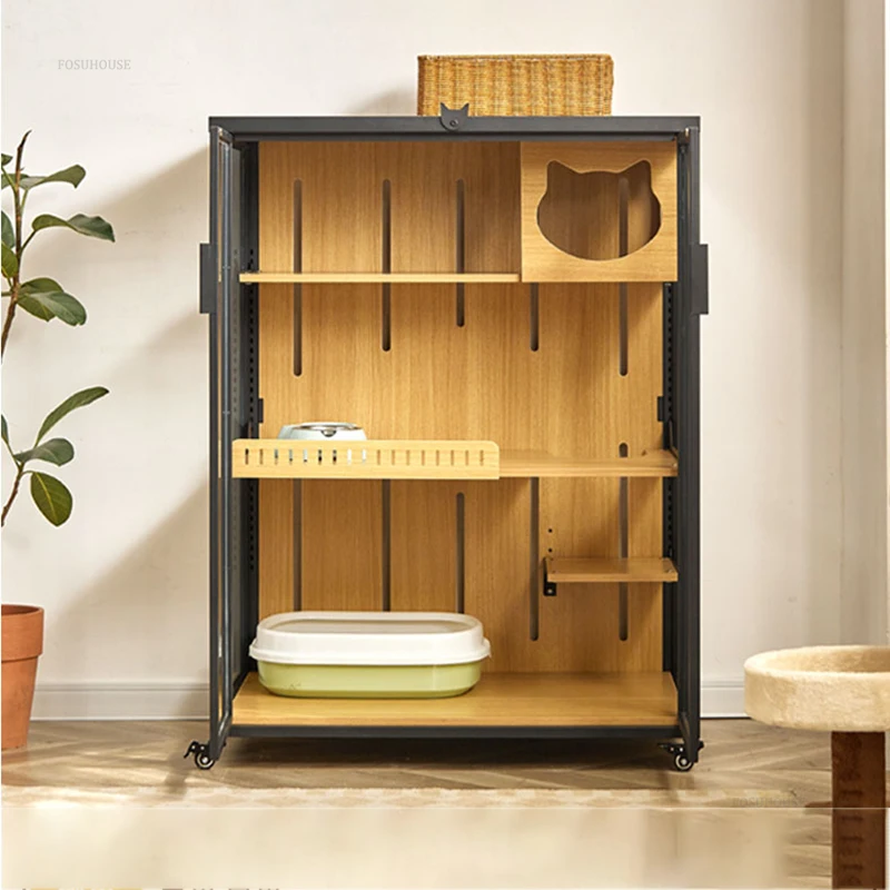 Transparent-Solid-Wood-Glass-Cat-Cages-Nordic-Light-Luxury-Pet-Villa ...