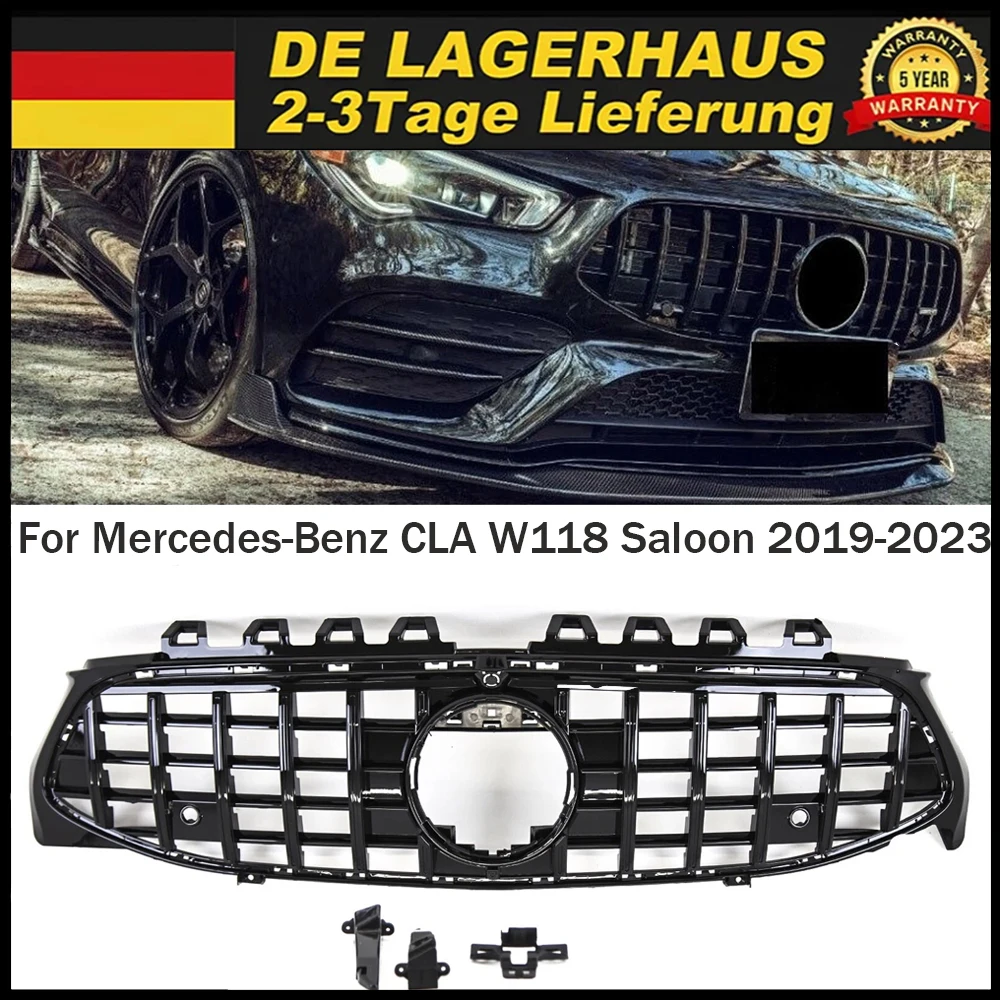 1 PCS New Car Front Bumper Grille GT Style Gloss Black For Mercedes ...