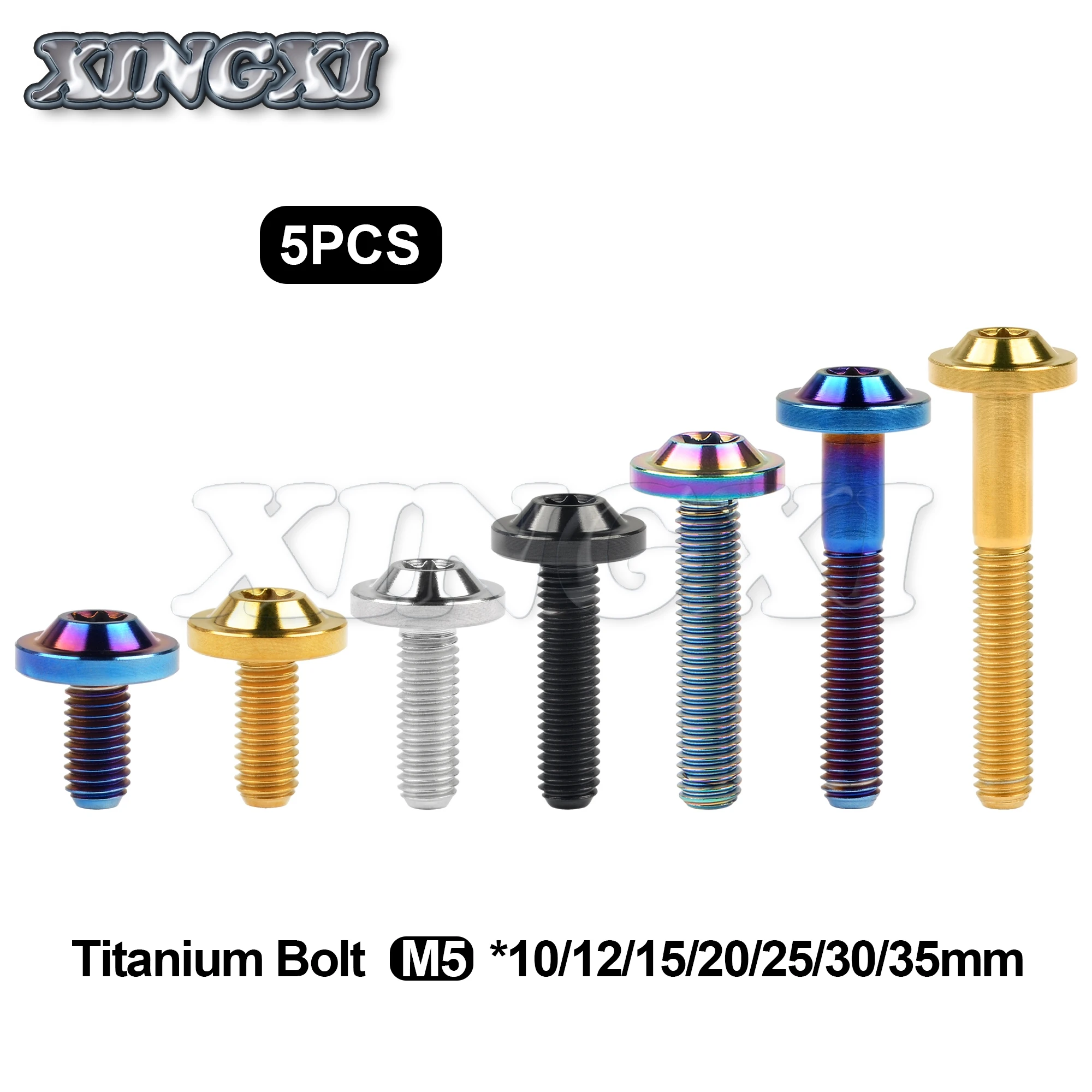 Xingxi 5PCS M5X10 12 15 20 25 30 35mm Titanium Bolts Torx T25 Head ...