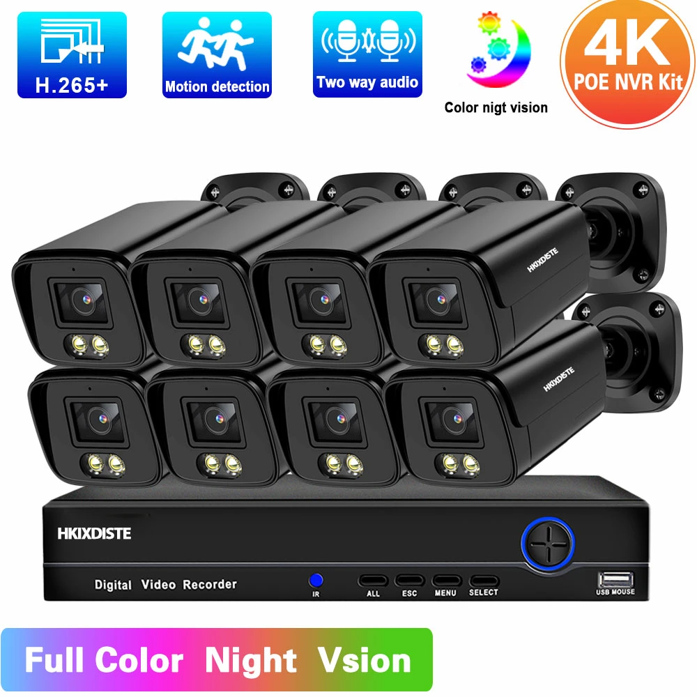 8MP CCTV Video Surveillance Kit Color night vision POE Security Camera ...
