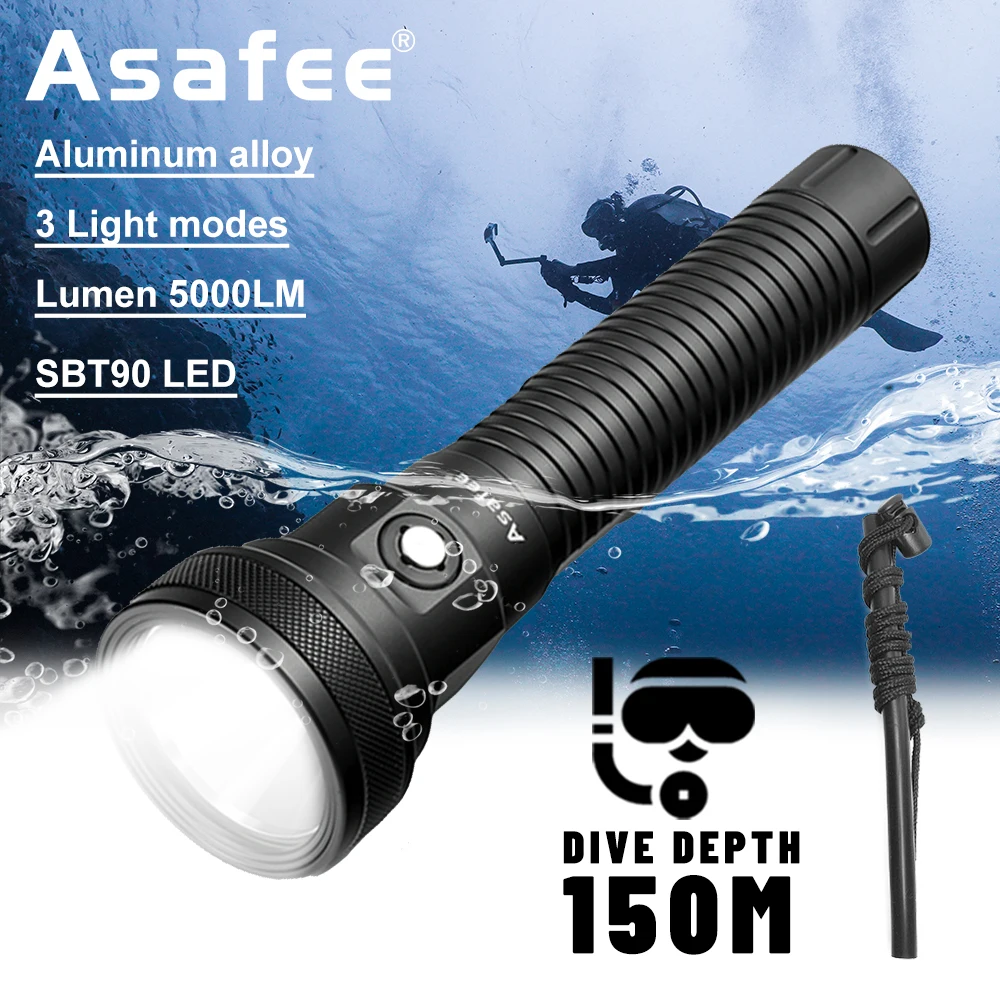 Asafee-DT02-150M-Underwater-SBT90-LED-Light-5000LM-Diving-Flashlight ...