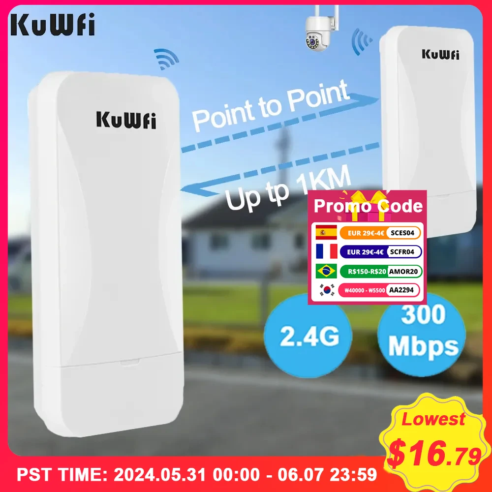 KuWfi-300Mbps-Outdoor-Wireless-Bridge-2-4G-Wi-fi-Signal-PTP-PTMP-Long ...