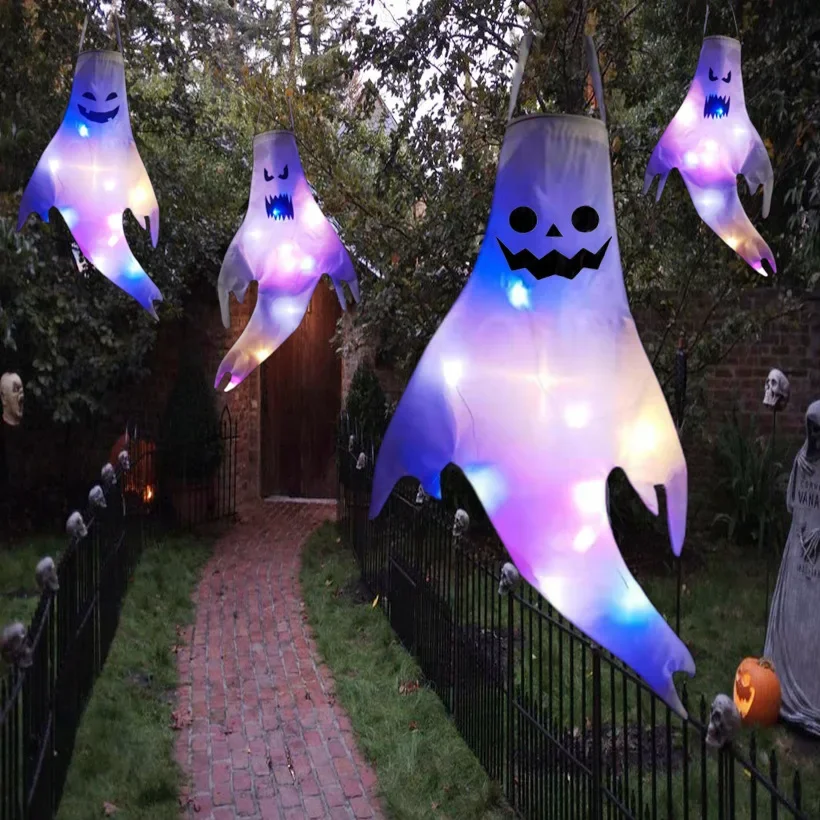 Halloween Ghost Wind Banner LED Light Cylindrical kite Ghost Decor ...