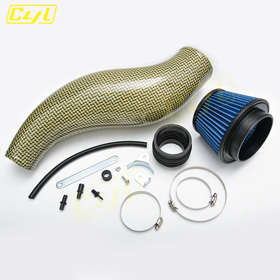 NEW JDM Racing Car Air Intake Pipe Kit Yellow Kevlar Air Intake For ...
