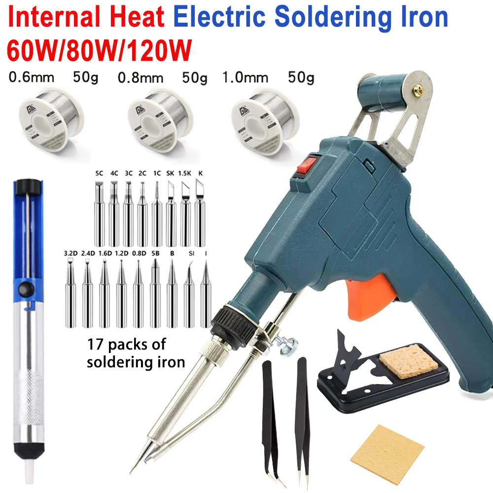 110V/220V 60/80/120W Manual Soldering Iron Tip Tin Gun Internal Heat Electric Tin Welder Welding ...