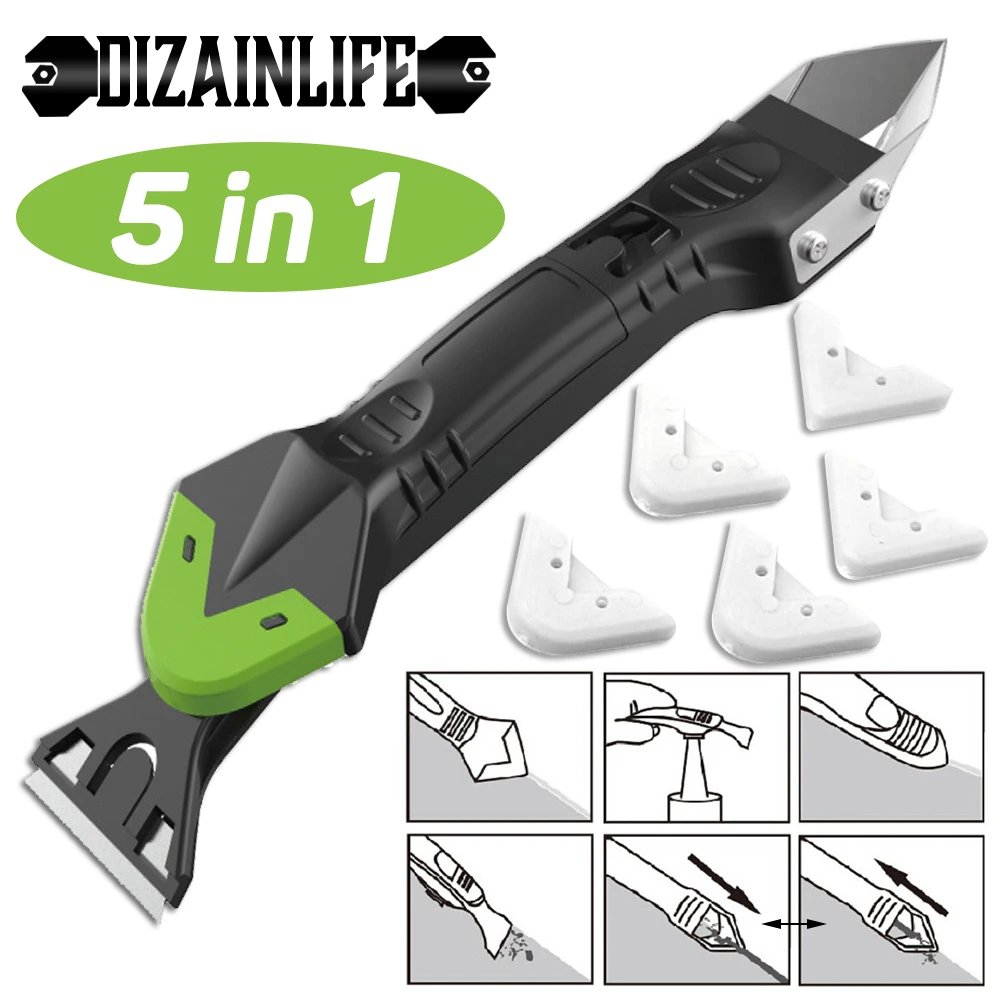 5 In1 Silicone Remover Sealant Smooth Scraper Caulk Finisher Grout Kit ...