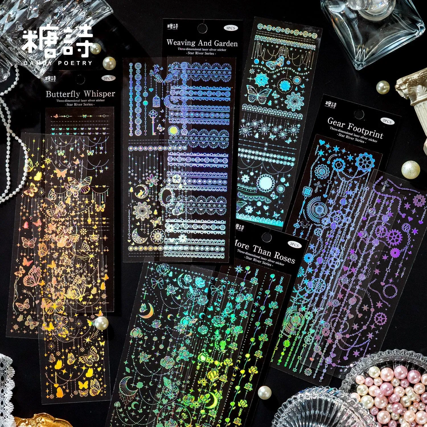 3-Pcs-Scrapbooking-Stickers-Golden-Silver-Moon-Star-Butterfly-Deco ...