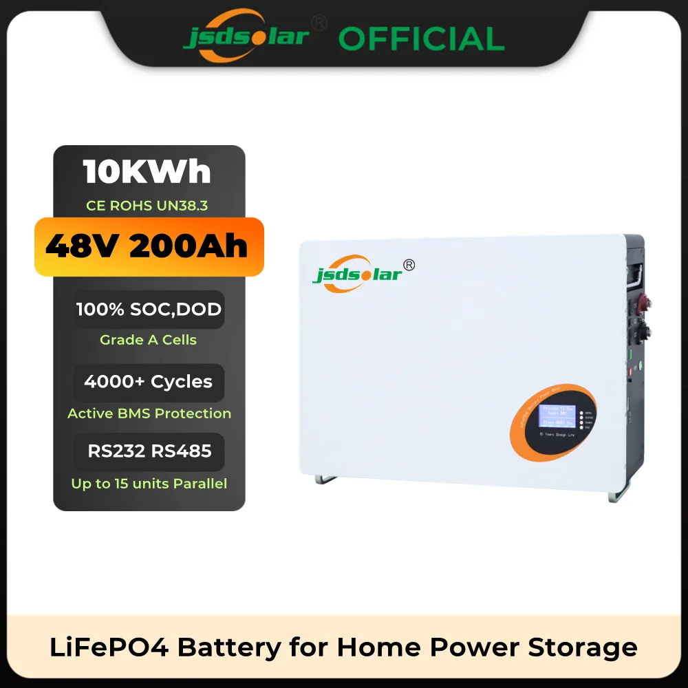 jsdsolar 48V LiFePO4 Battery 200Ah 10KW Household Battery 4000+ Cycles IP65 Parallel ...