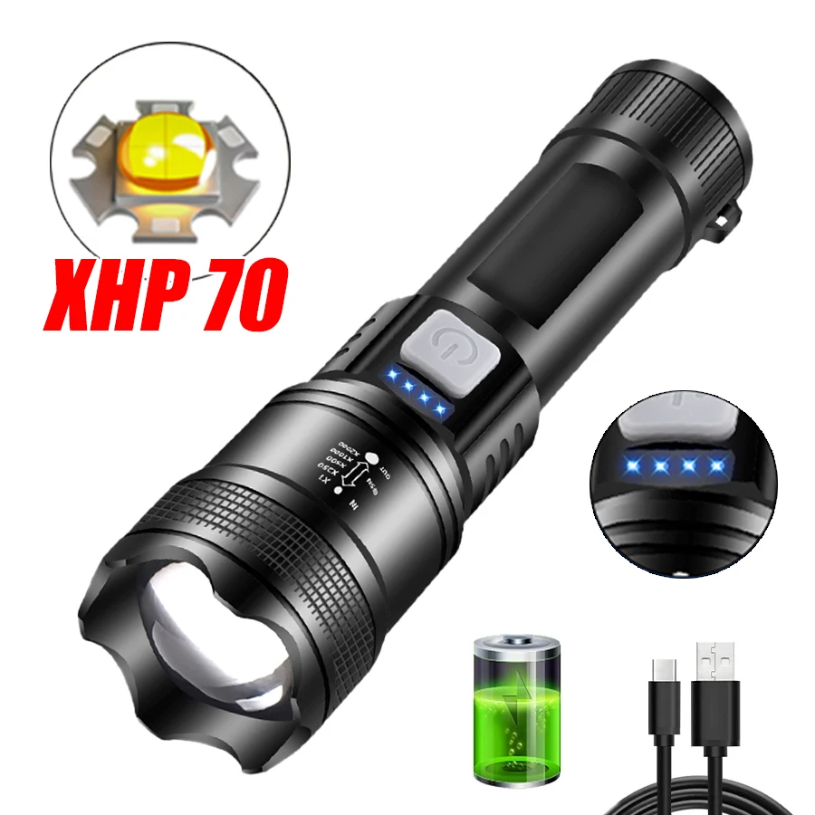 Most-Powerful-XHP70-LED-Flashlight-With-Tail-Warm-Light-USB ...