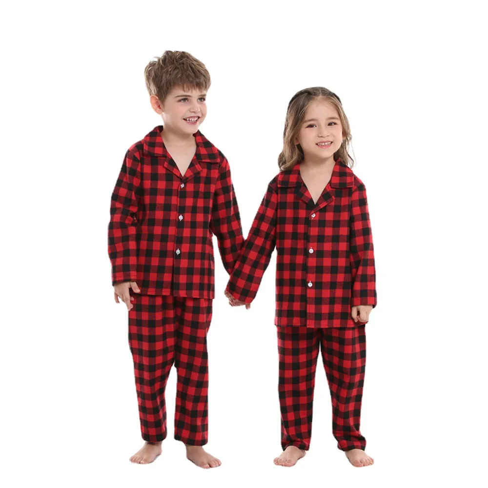 2-Piece-Cotton-Pajama-Set-Kids-Boys-Girls-Plaid-Pattern-Christmas ...