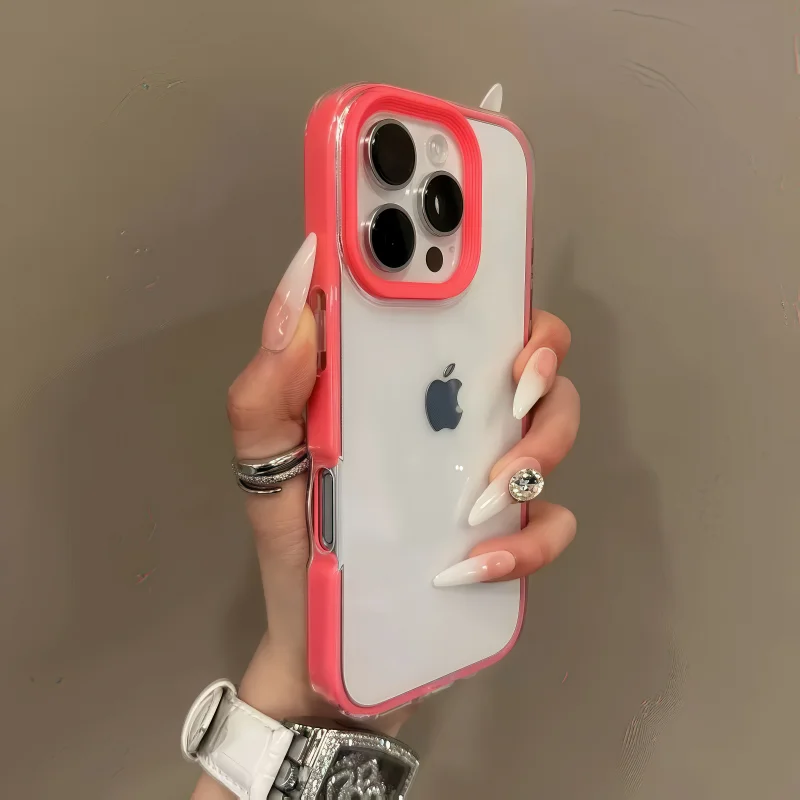 Transparent 2 IN 1 Candy Color Phone Case For iPhone 16E 15 14 13 Mini ...