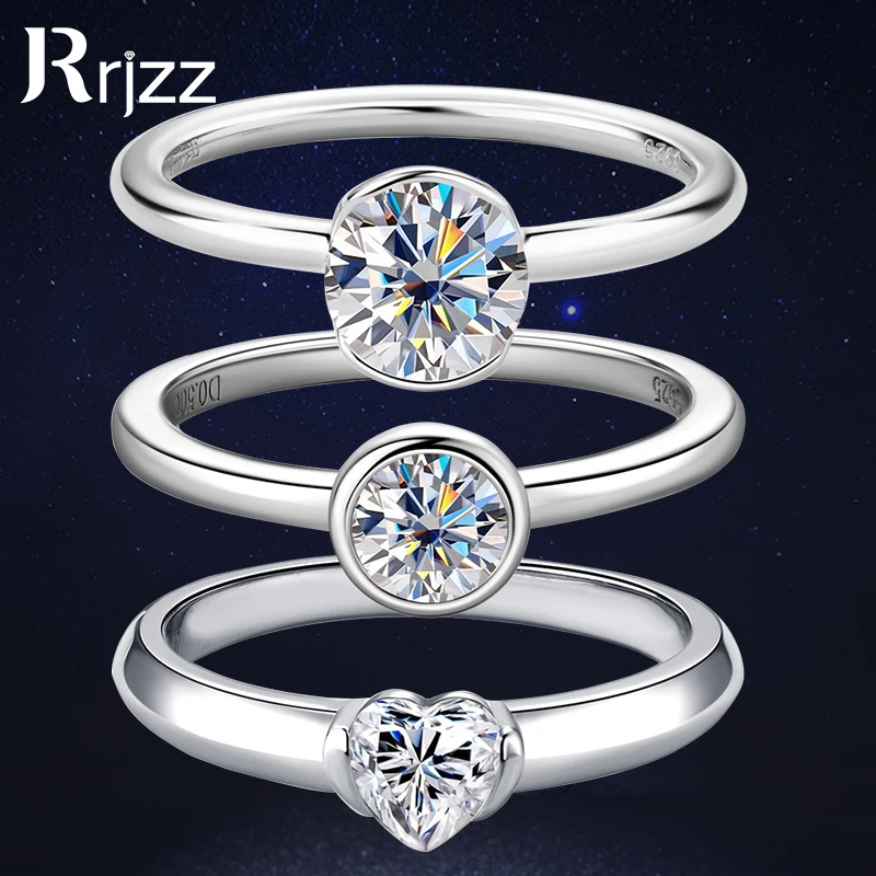 Rrjzz Simple Single Stone D-Color Moissanite Certified Band Rings Real ...