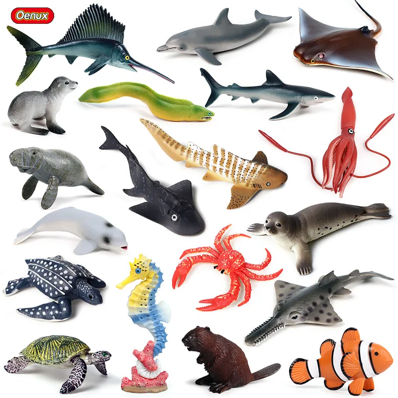 Oenux Sea Life Animals Dolphin Crab Shark Turtle Model Action Figures ...