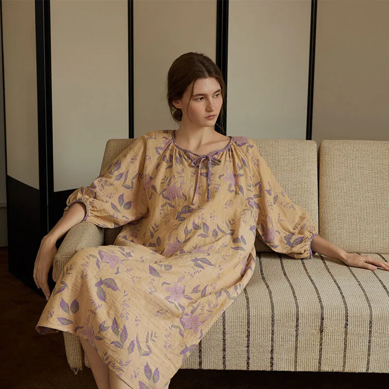 Camis-n-largo-de-algod-n-100-con-estampado-Floral-ropa-de-dormir ...