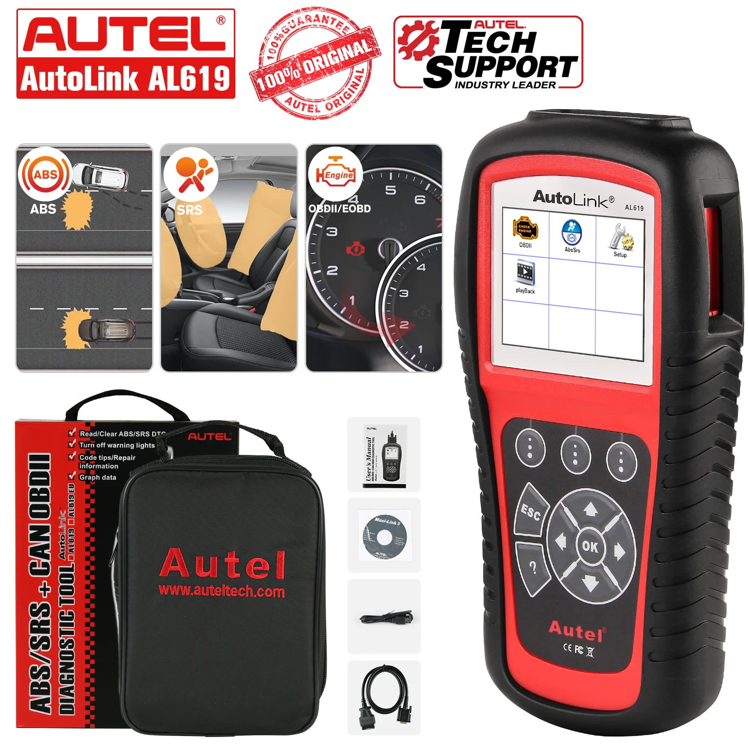 Autel-AutoLink-AL619 OBD OBD2 Scanner, Ferramenta de diagnóstico, OBD ...