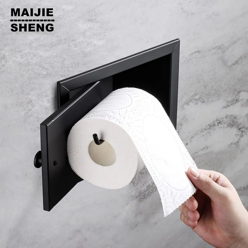 Recessed Matte Black Recessed Toilet Paper Roll Holder, Stainless Steel ...