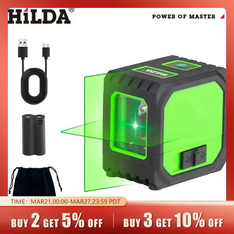 HILDA-2-Lines-Mini-Laser-Level-Self-Levelling-Green-Beams-Laser ...