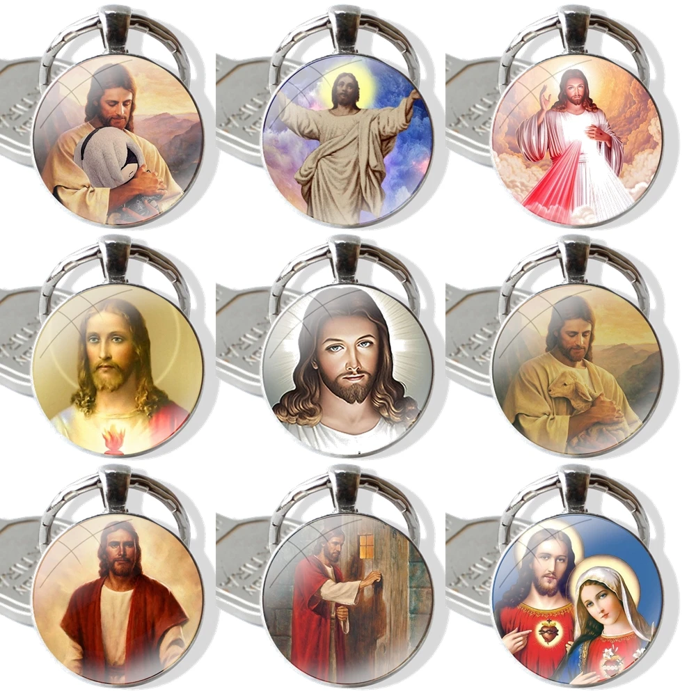 Jesus-Christ-God-bless-you-glass-cabochon-keychain-Car-key-chain-Charms ...