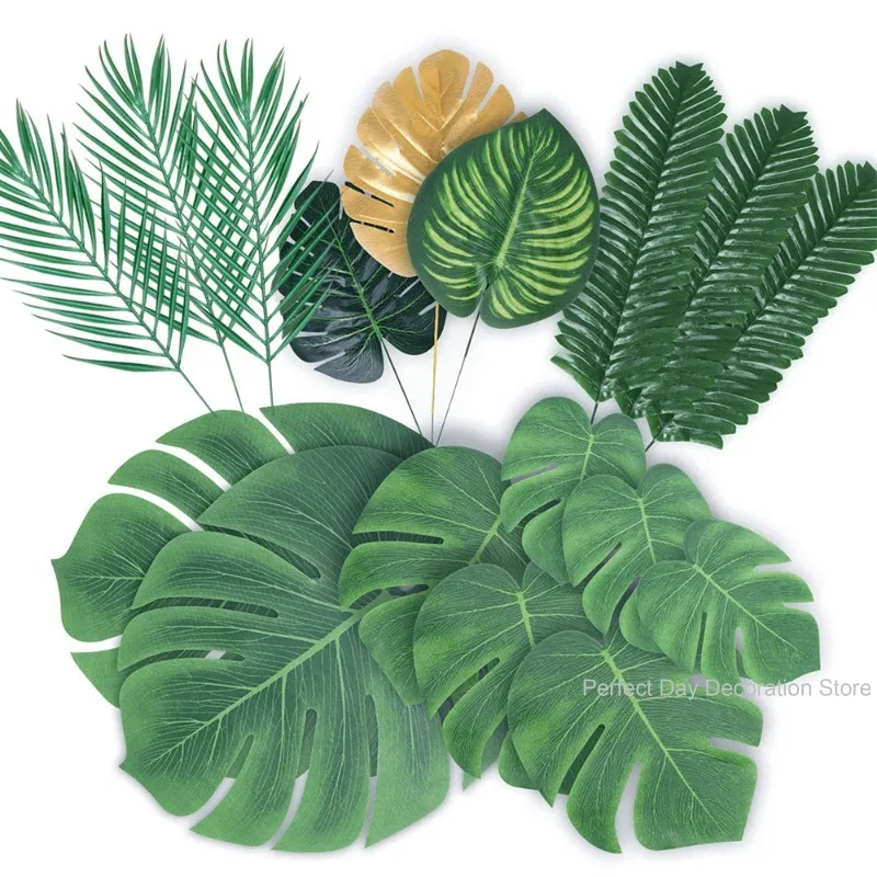 10Pcs-Fake-Faux-Artificial-Tropical-Palm-Leaves-Green-Monstera-Leaves ...
