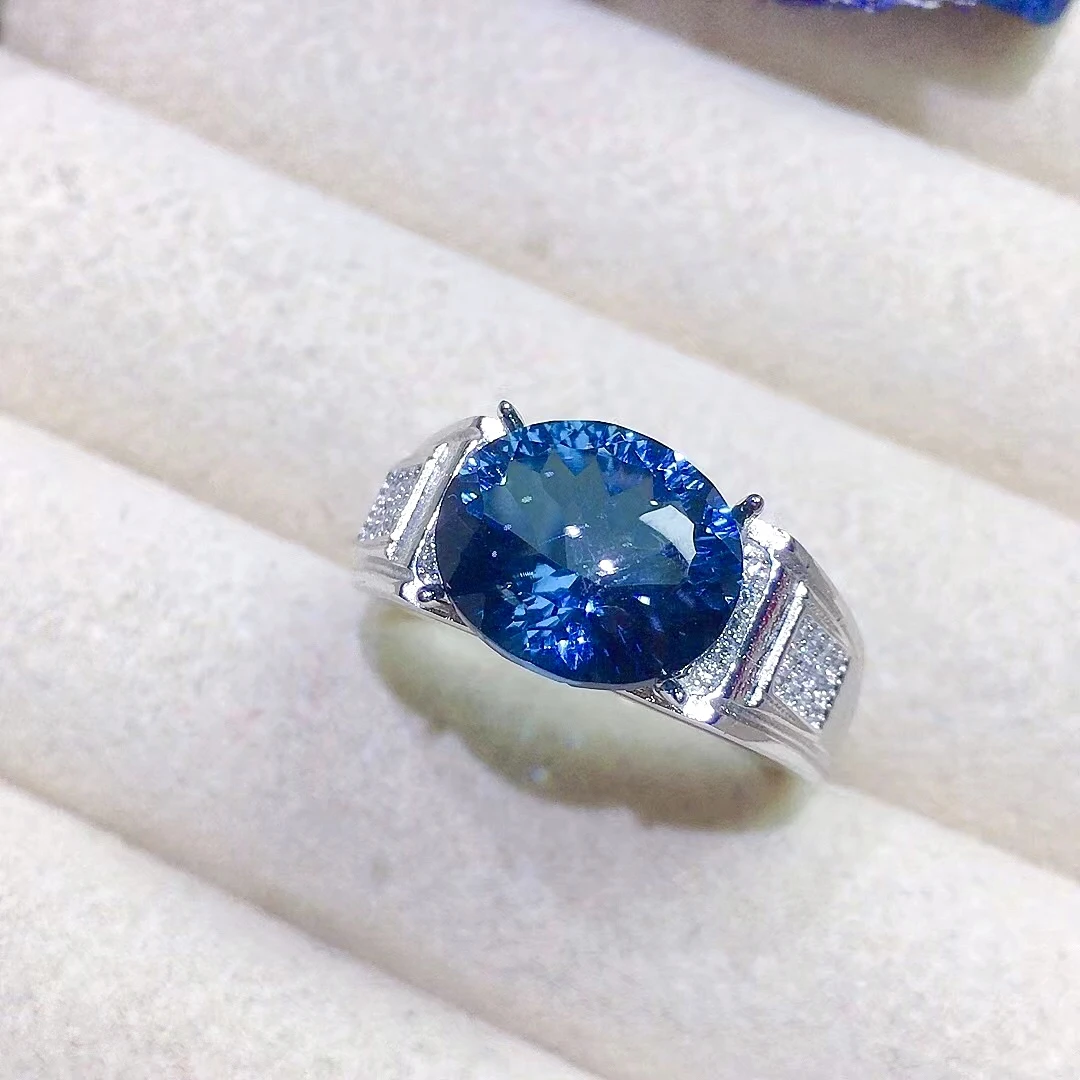 Luxury Man Topaz Ring 10mm*12mm 5ct Natural London Blue Topaz Silver ...