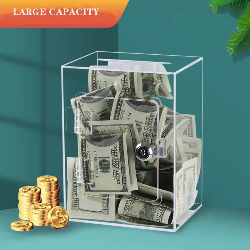 Acrylic Transparent Piggy Bank Rectangle Large Capacity With Lock ...