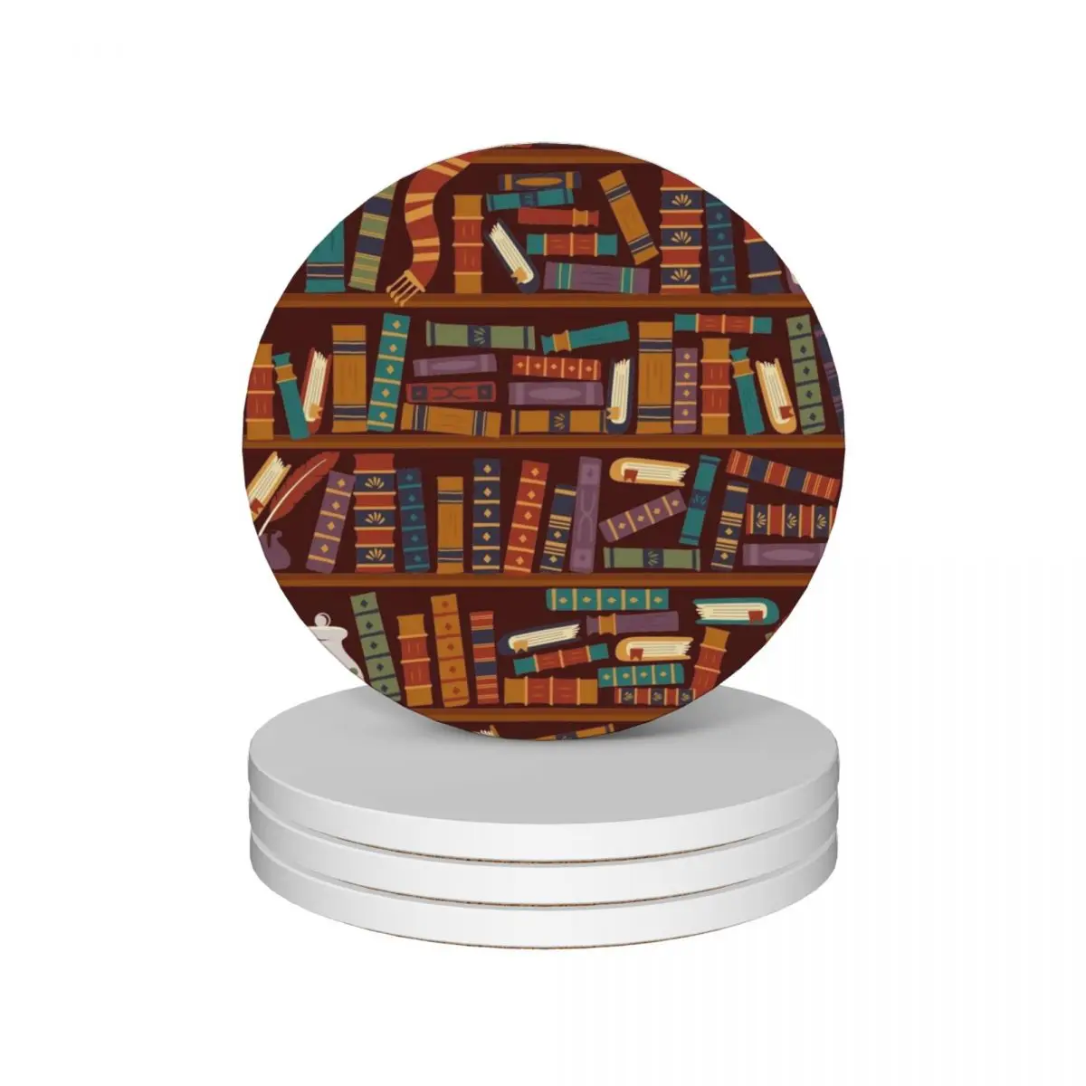 Bookshelf-Ceramic-Coasters-Set-of-4-plate-tea-cup-holders-Cup-for-tea ...